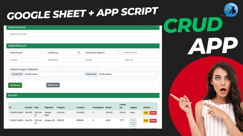 Google Sheets CRUD App with Image Uploads – Plug & Play Template