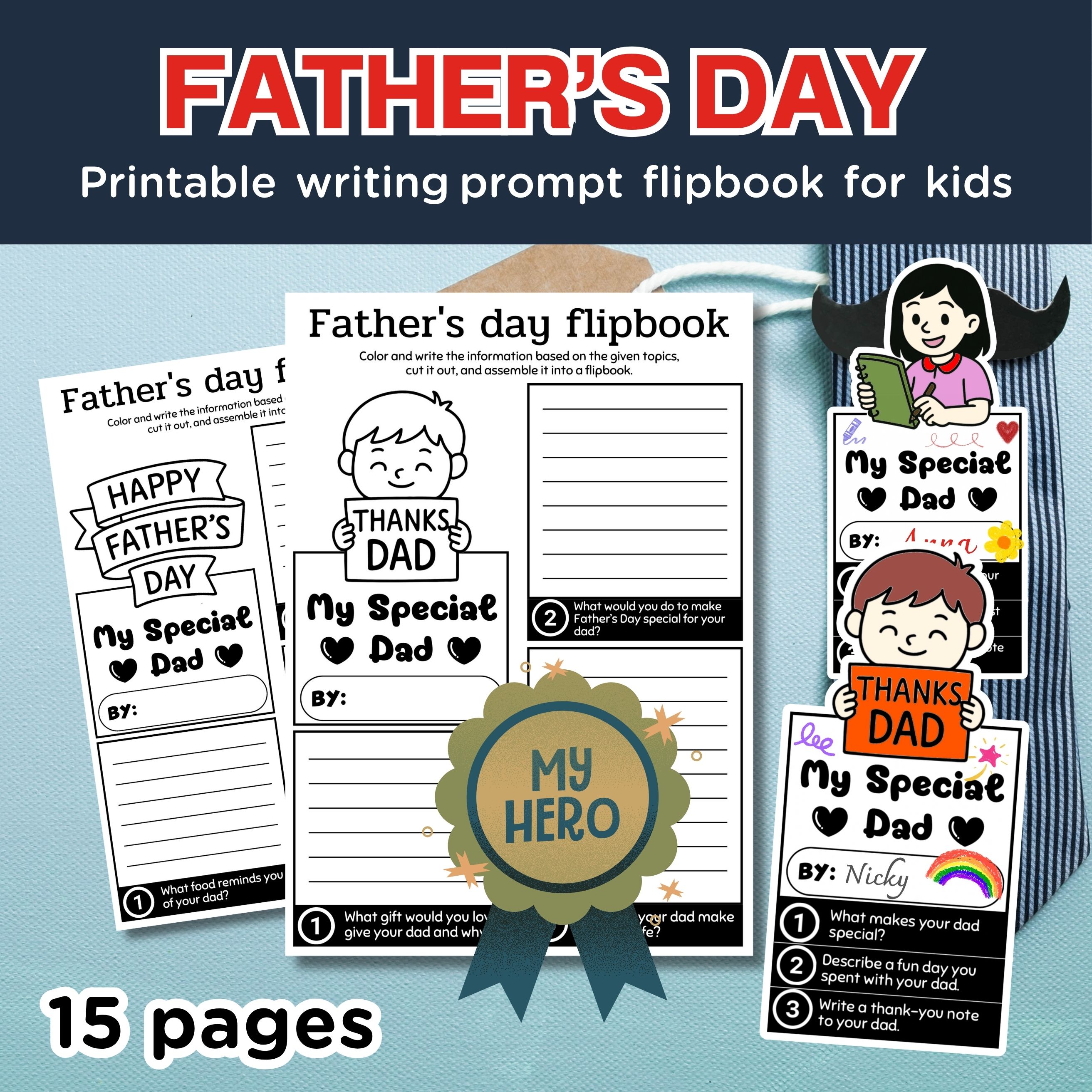 Father's Day Writing Prompt Flipbook for Grades 2-6, Coloring Craft ...
