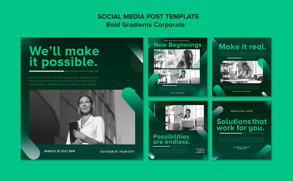 Green Instagram posts collection corporate career