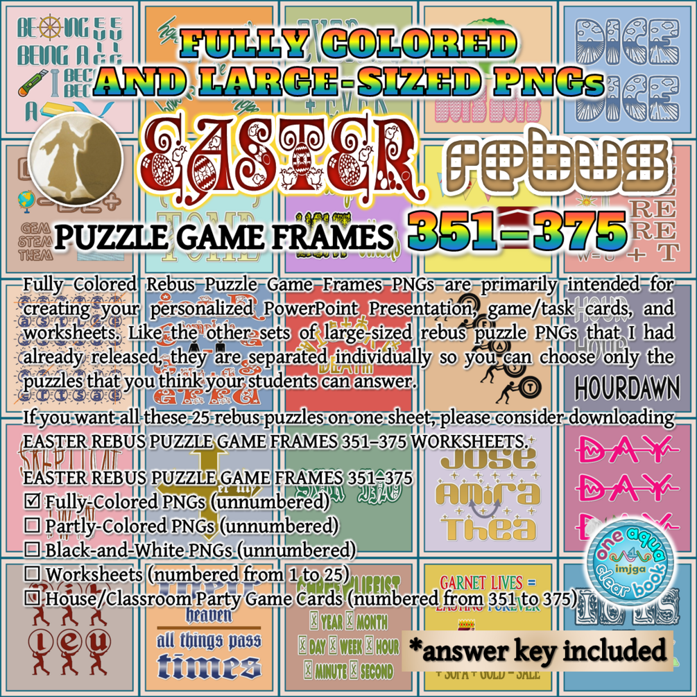 Fully Colored EASTER Rebus Puzzle Game Frames 351–375 PNGs