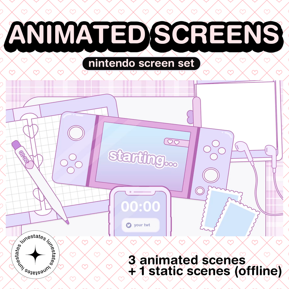Animated Lo-fi nintendo switch desk Twitch Scenes Purple Theme