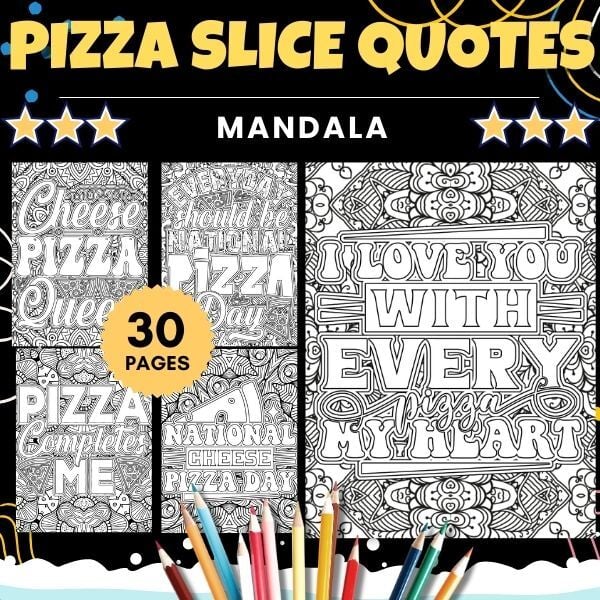 Mindfulness Pizza Slice | National Pizza Day mandala Coloring Pages Sheets