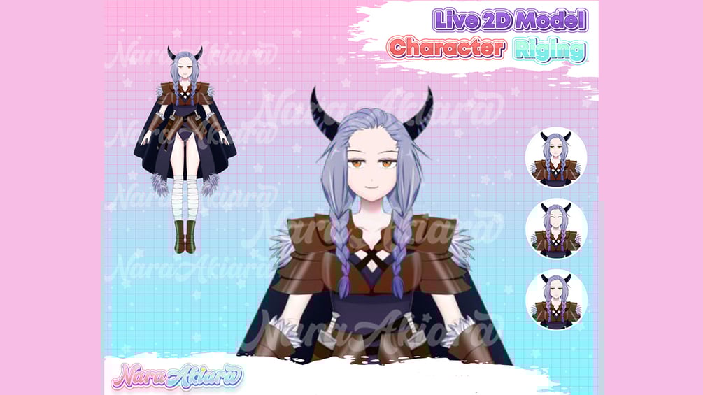 Vtuber Model and Rigging Anime Girl Blue Braided Hair with Horn Premade ...