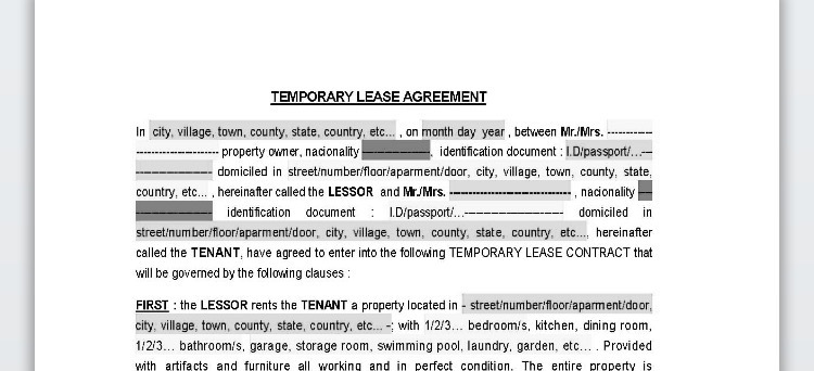 Temporary Rental Contract