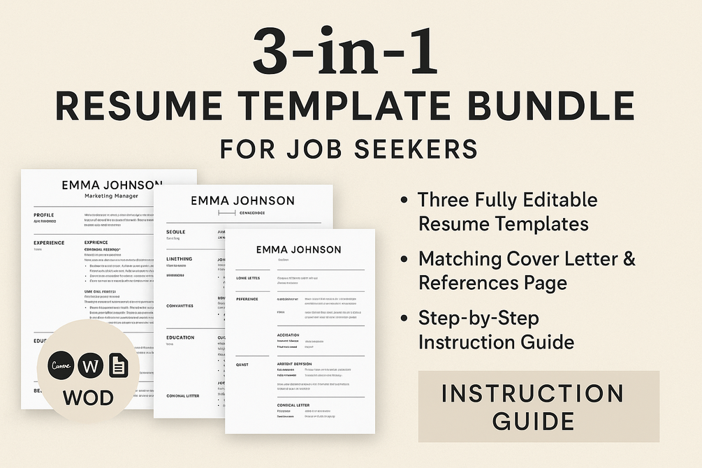 3-in-1 Resume Template Bundle for Job Seekers (Canva, Word, Docs ...