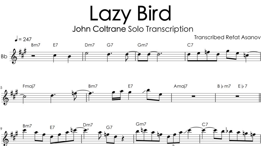 John Coltrane - "Lazy Bird" Tenor Saxophone Solo Transcription
