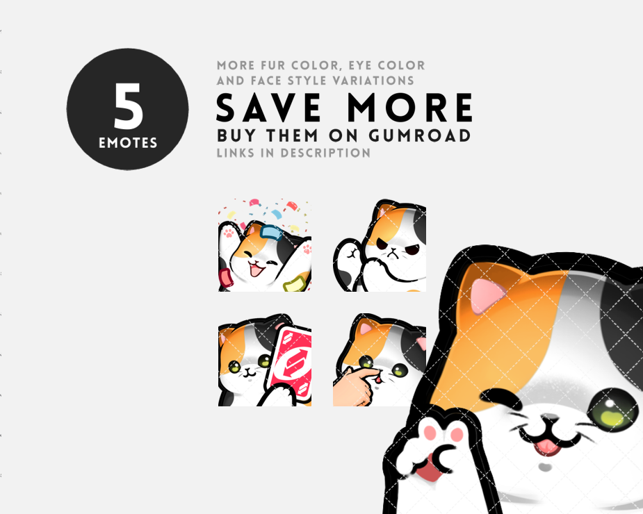 CHONK CAT EMOTES - EYE STYLE 2 - CALICO FUR - 4 EYE COLOR VARIATIONS