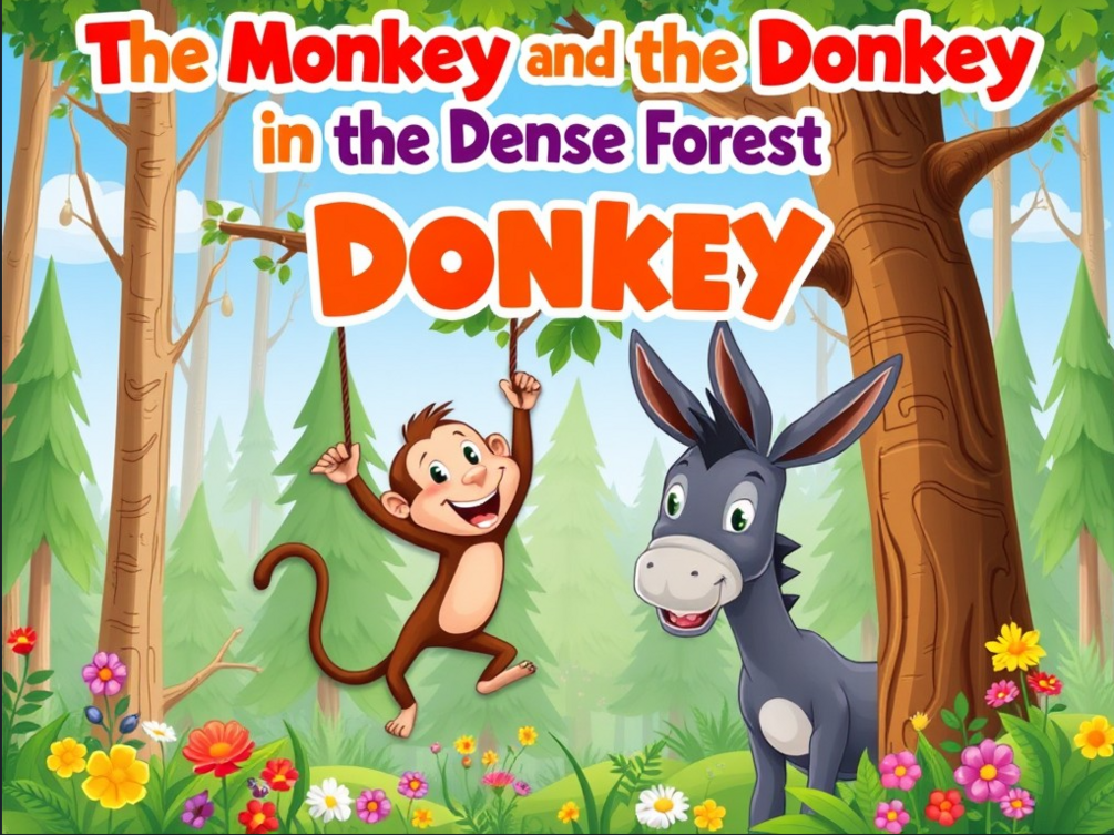 The Monkey and the Donkey in the Dense Forest.Story of kids