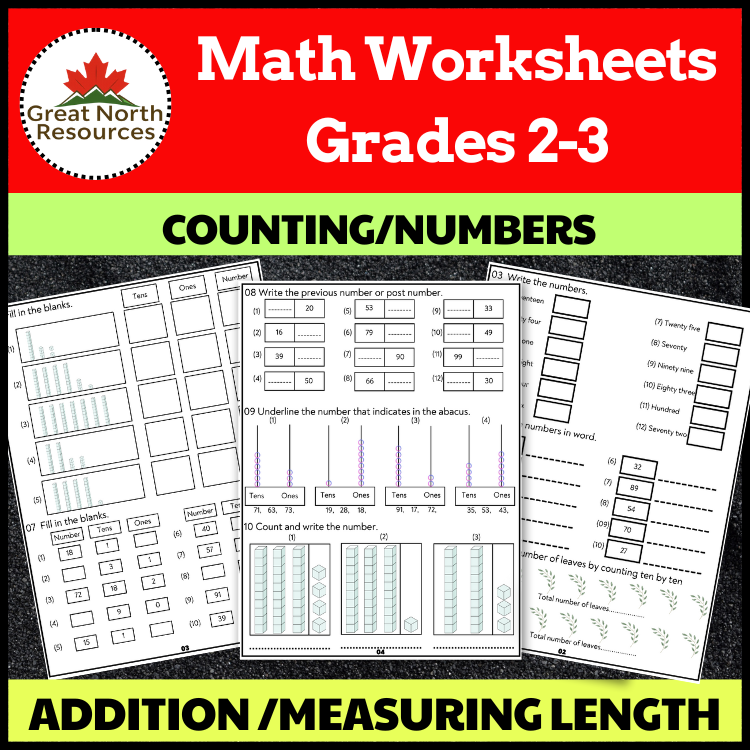 Math Worksheets for Grades 2–3: Counting, Addition, Subtraction, Time ...