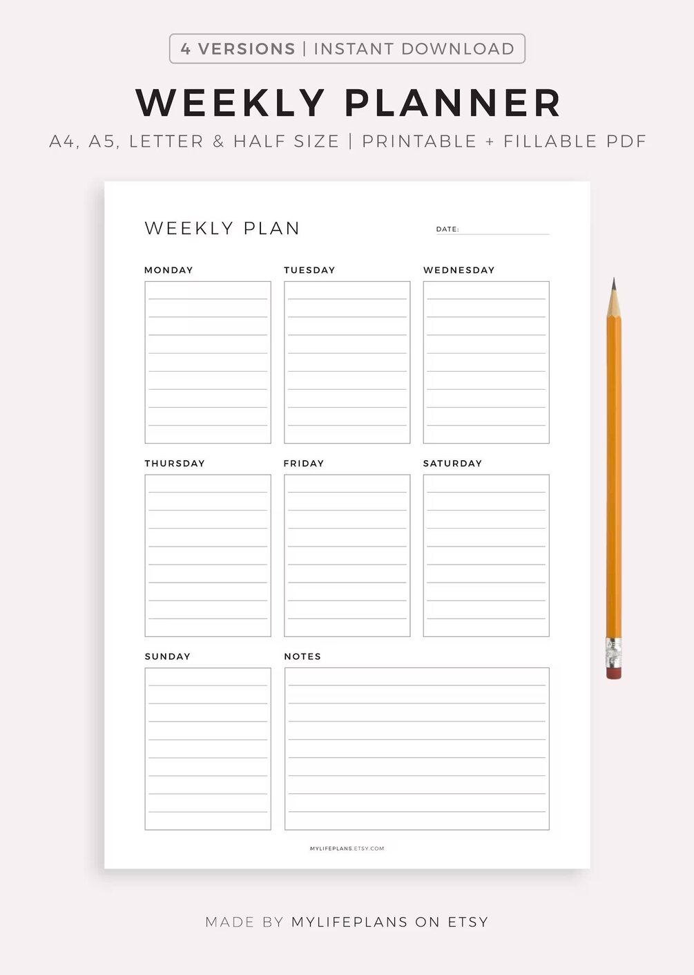 Weekly Planner Printable To Do List, Minimal Weekly Schedule KDP ...