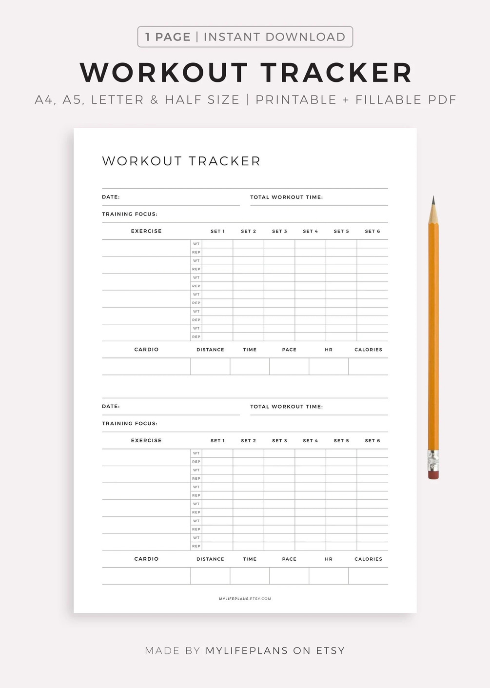 Workout Tracker Printable, Daily Exercise Log, Fitness Journal, Workout ...