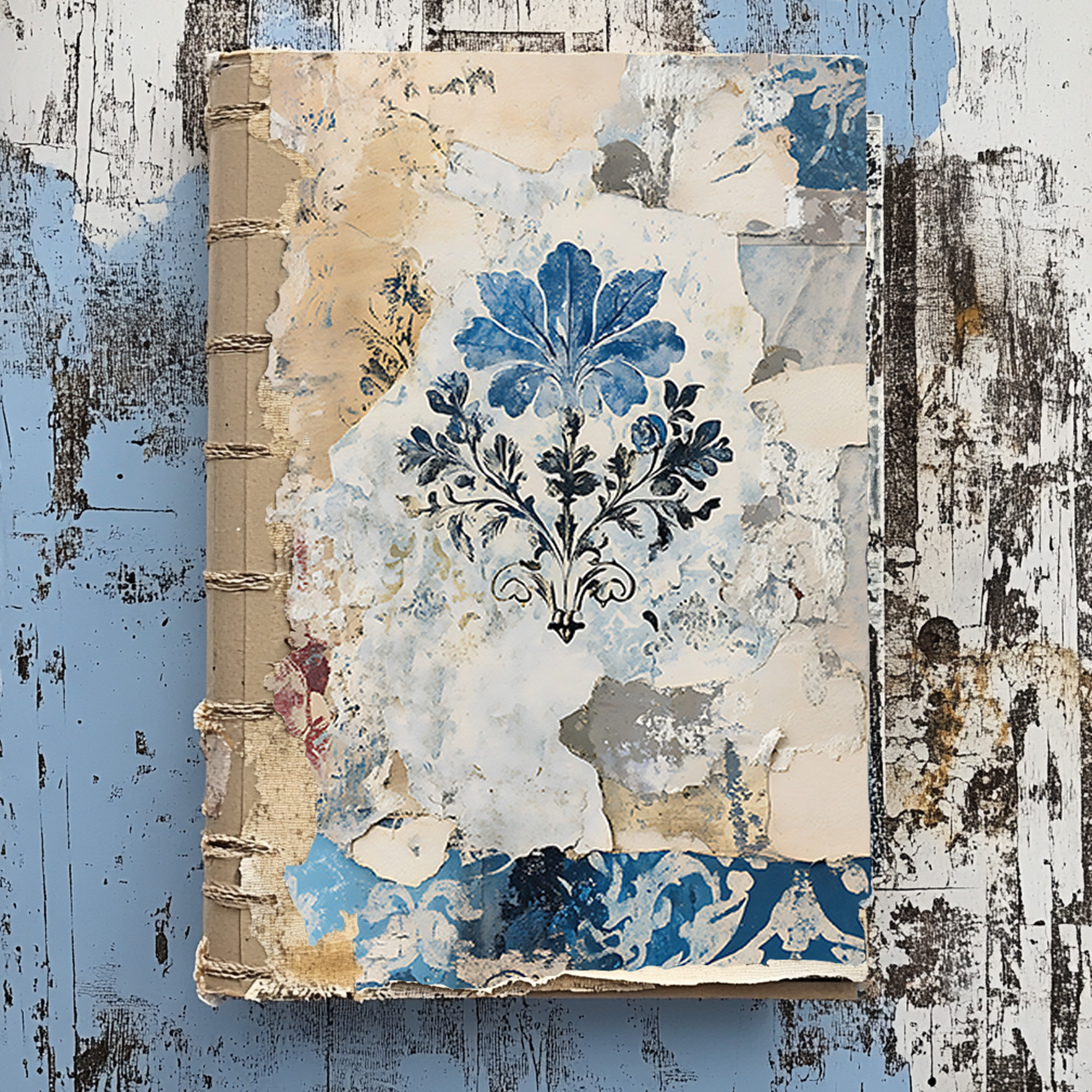 15 pc Floral Blue Heraldic Emblem Patterns Printable Junk Journal Half ...