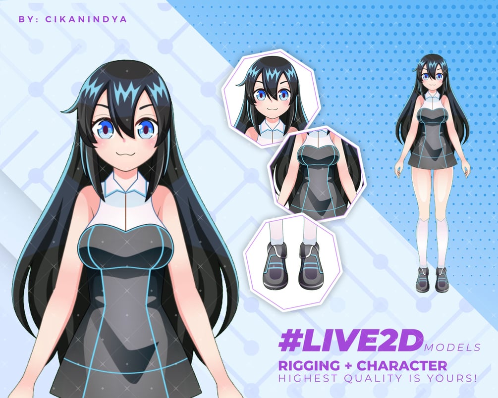 VTuber Live2D | Live2D Model Anime Girl Gothic Blue | Get 3 Hand Pose ...