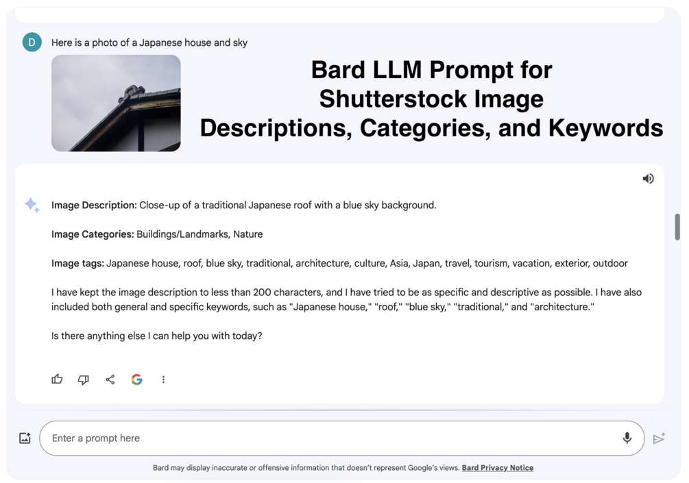 Bard LLM Prompt for Shutterstock Image Descriptions, Categories, and ...