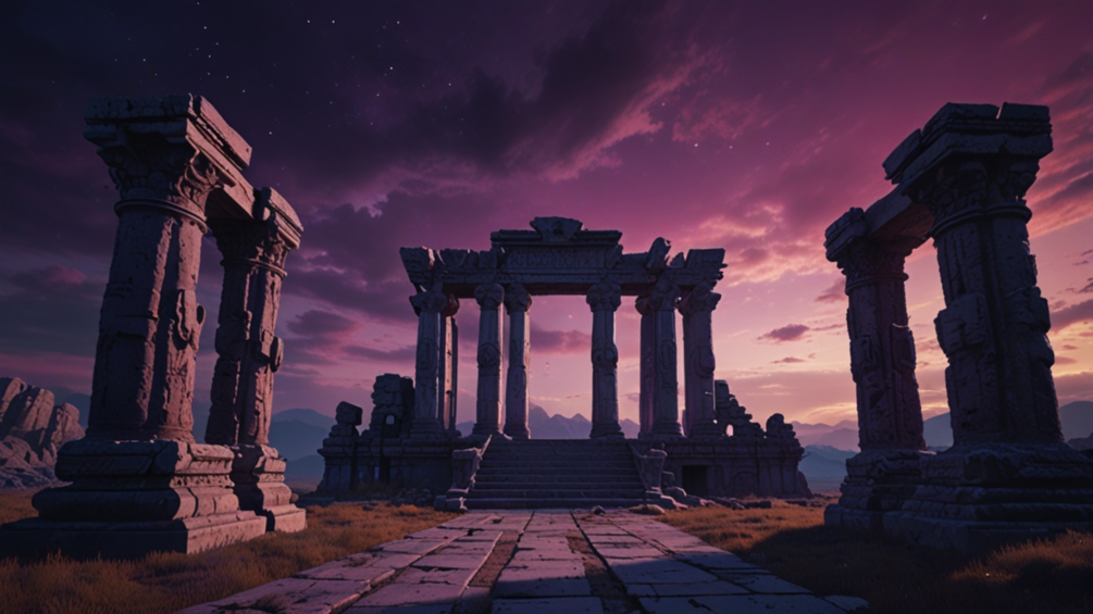 Ancient Echoes Portal Virtual Background – Crimson Dawn of Olympus