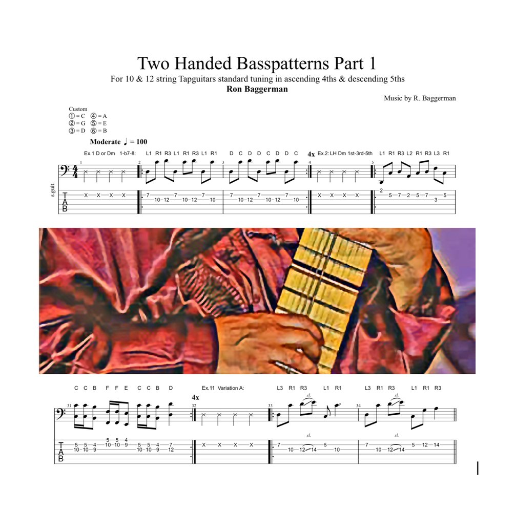 Two-Handed Bass Part 1 for 10 & 12 string Tapguitars in 4ths & inverted ...