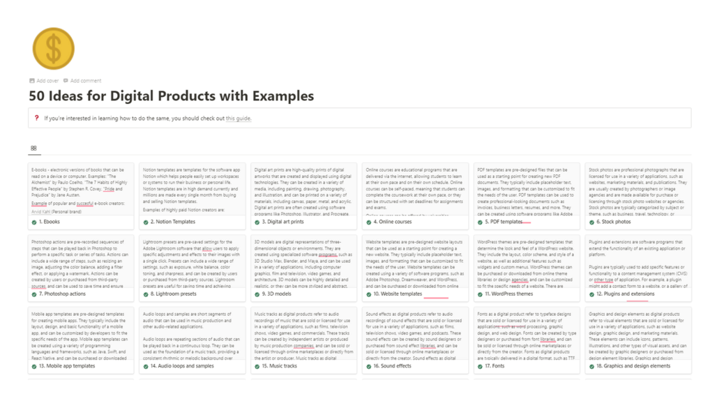 Digital Products in 50 Ideas with examples