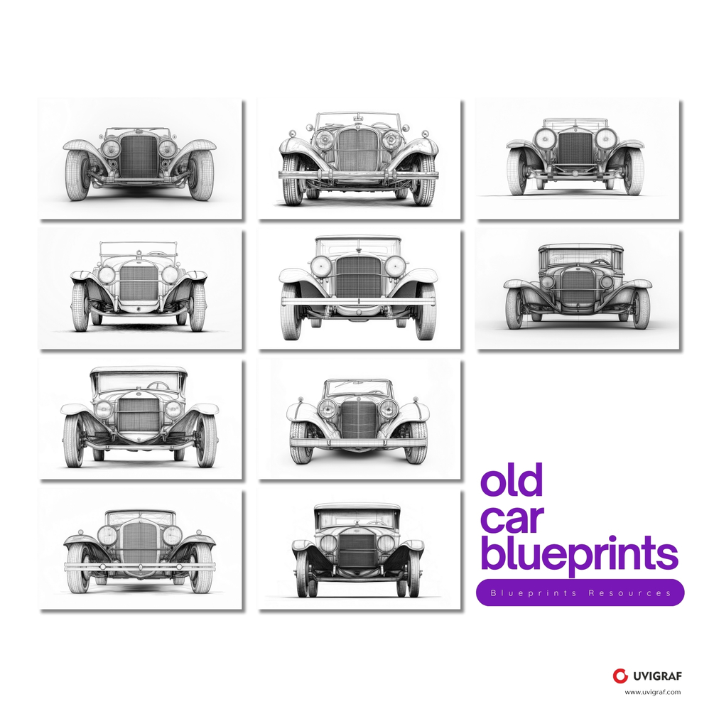 Vintage Classic Car Sketch – Hand-Drawn Front View Illustration for ...