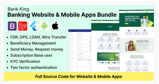 Bank King - Laravel Banking Website and Mobile Apps Bundle