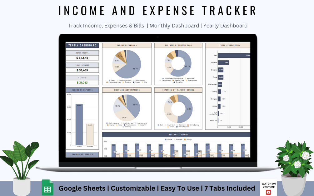 Income And Expense Tracker | Google Sheets | Track Income, Bills ...