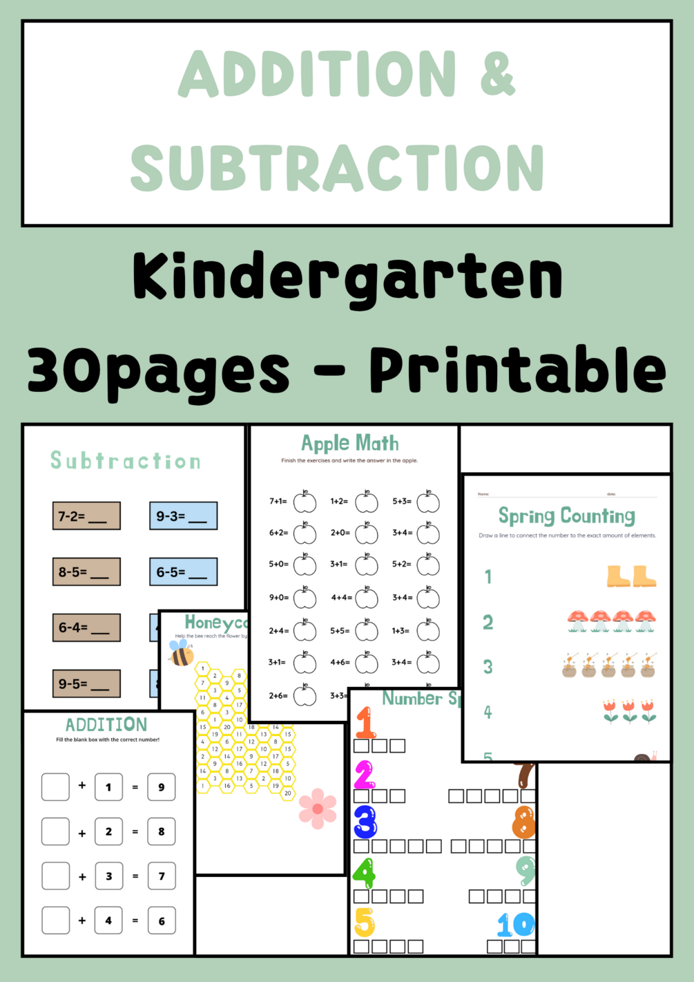 Kindergarten math worksheets PDF