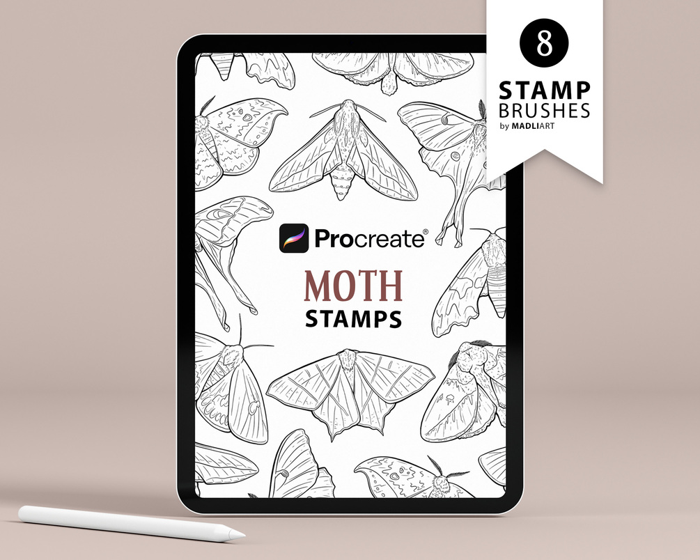 8 Moth Brush Stamps for Procreate. Line Art Stamps of Luna, Hercules ...
