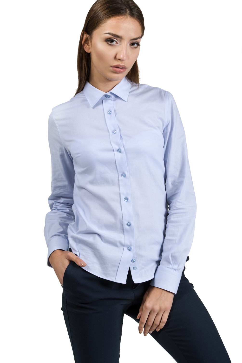 WOMEN'S HYDRANGEA BLUE BUTTON CUFF SHIRT