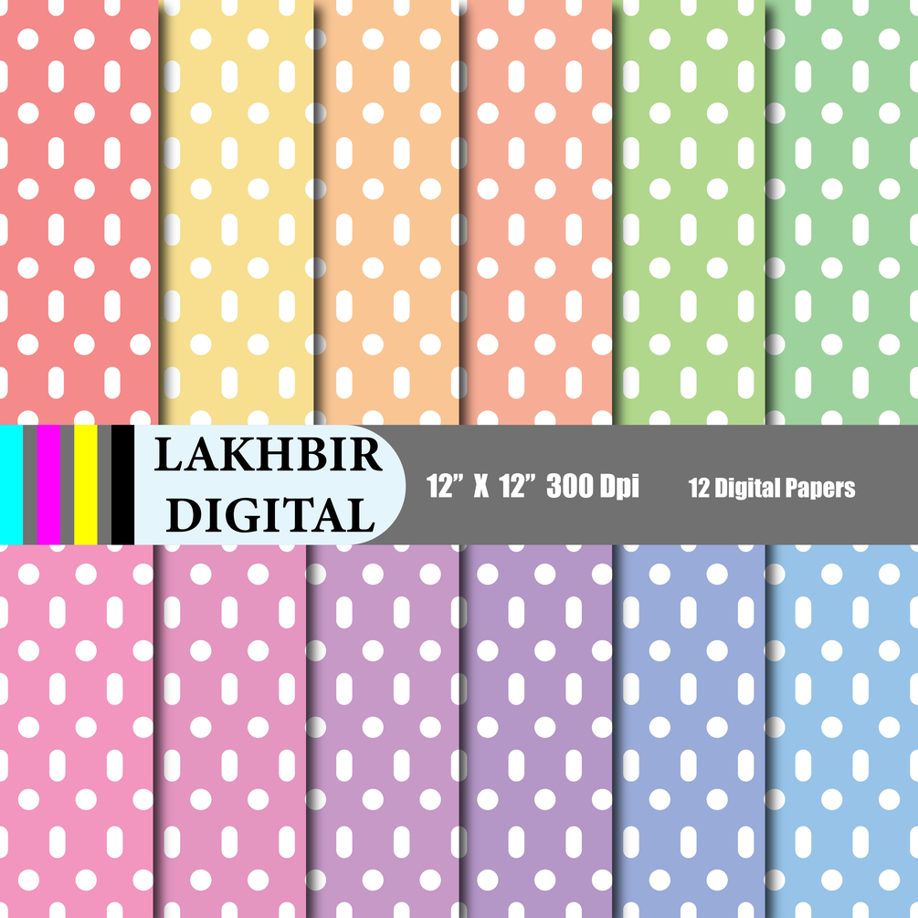 Pastel Polka Dots multiple colours Seamless digital papers of 12 - 300 ...