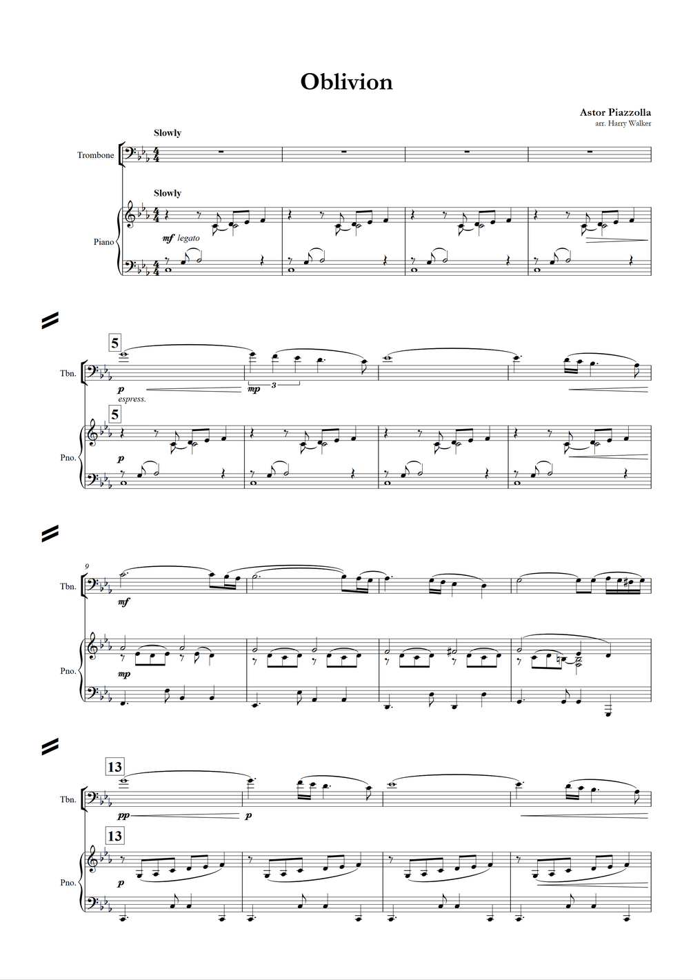 Astor Piazzolla: Oblivion (for Trombone and Piano)