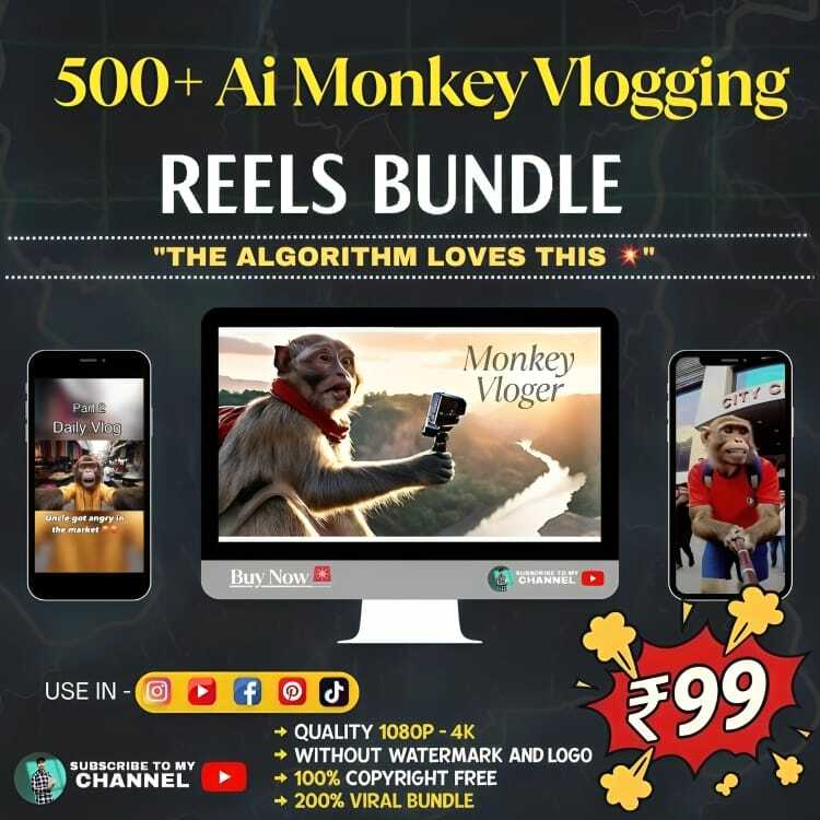 500+ Viral AI Monkey Vlogging Reels Bundle