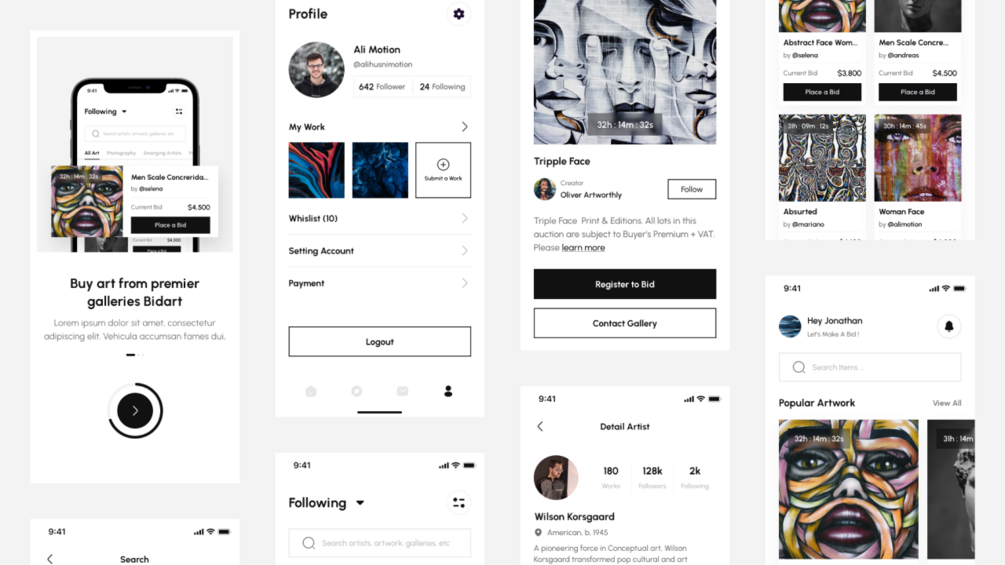 BidArt - Art Bidding Mobile App UI Kit