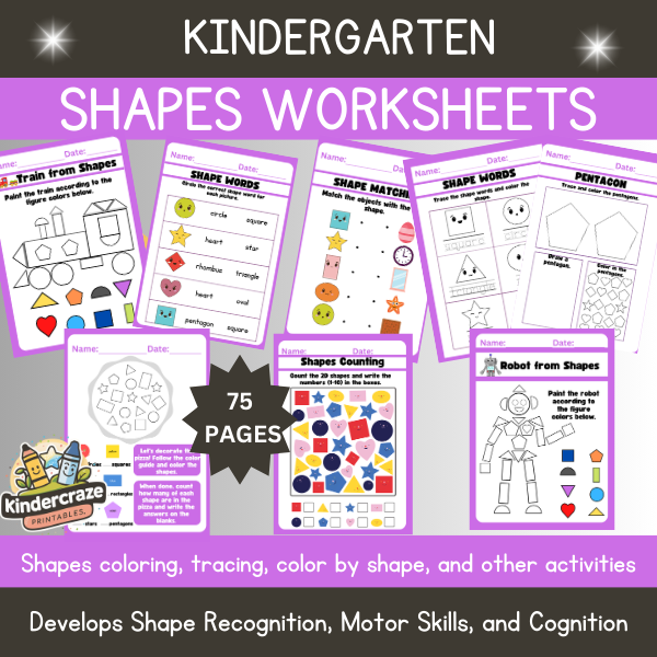75-Page Kindergarten Shape Worksheet Bundle – Fun & Educational ...