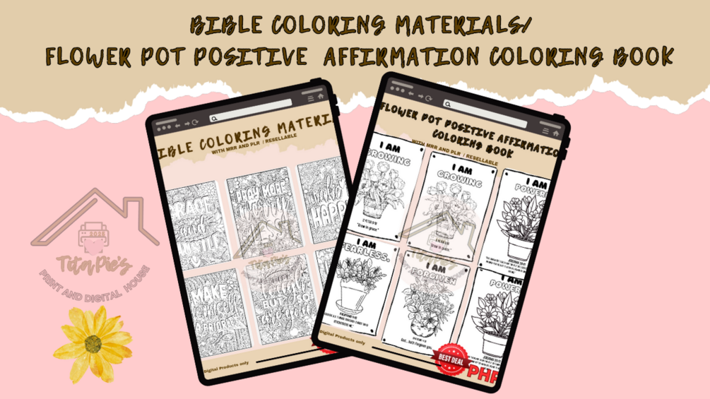 Bible Verse Coloring Materials and Flower Pot Positive Affirmations ...