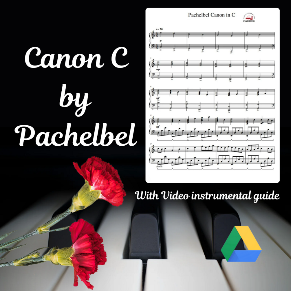 Canon in C Pachelbel Piano sheet music with instrumental video guide