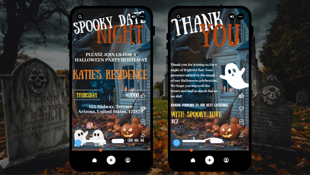 Digital Halloween Party Invitation, Animated Scull Pumpkin Party Video ...