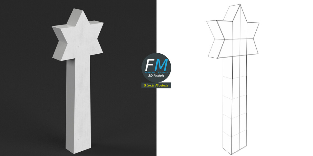 3D MODEL - War memorial gravestone - Star of David