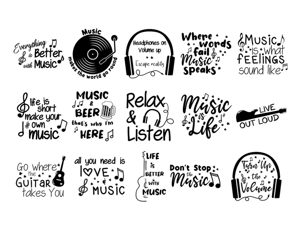 Music Quotes SVG Bundle, Music Lover SVG, Music Instrument SVG for ...