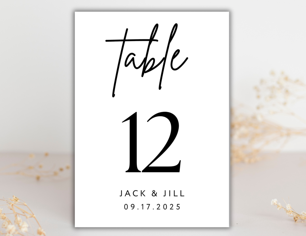 Wedding Event Table Numbers Minimalist Black White Stationary INSTANT ...