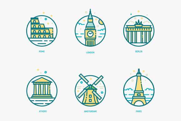 Famous Monuments and buildings icons