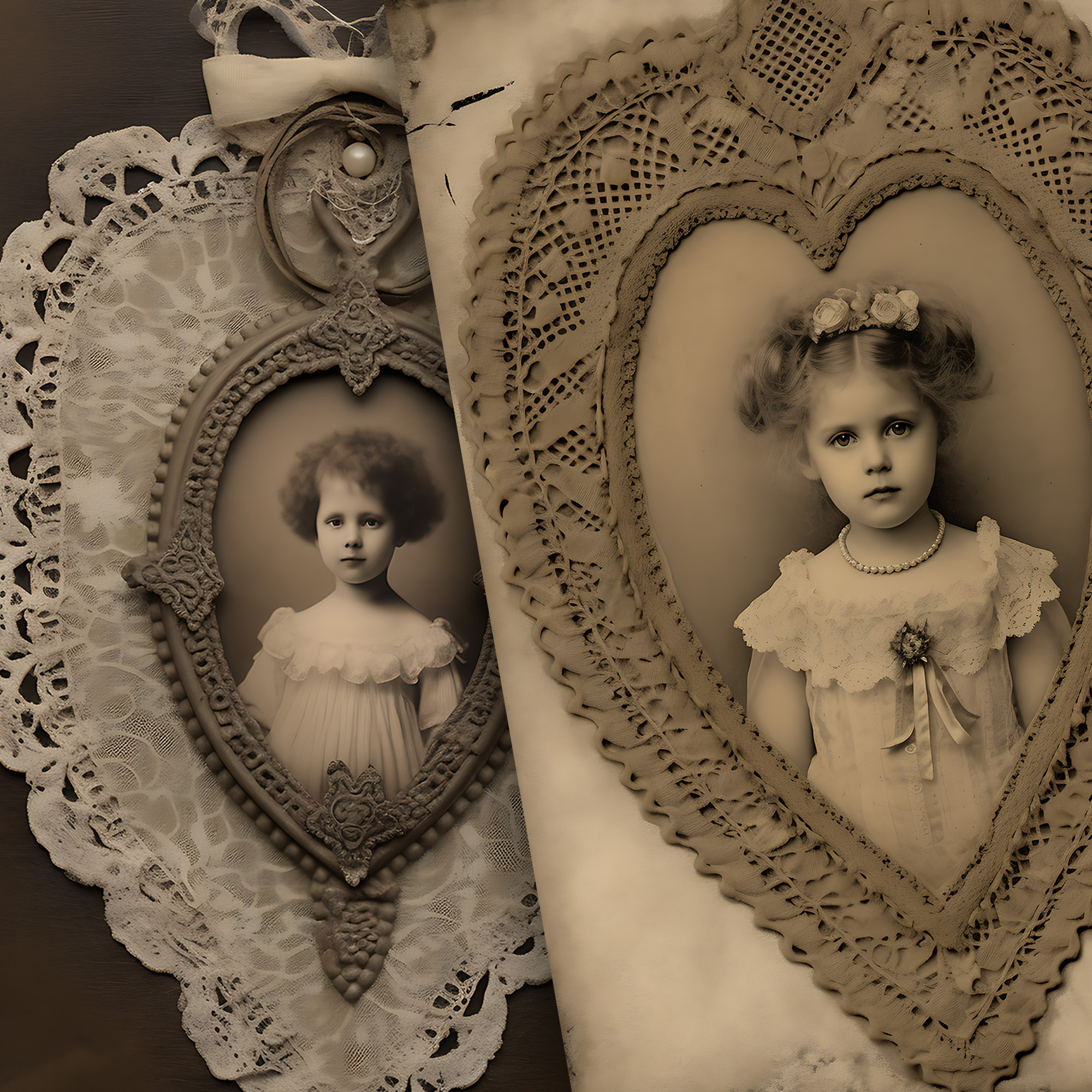 15 pc Sepia Paper Heart Photo Frame Girl Portrait Printable Junk ...