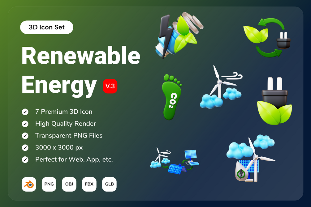 Renewable Energy 3D Icon Set V3 [FREE]