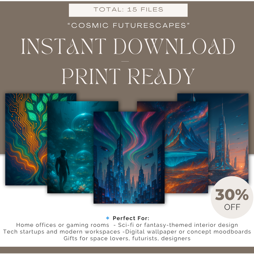 Cosmic Futurescapes – Futuristic Sci-Fi Wall Art Set | Digital Download ...