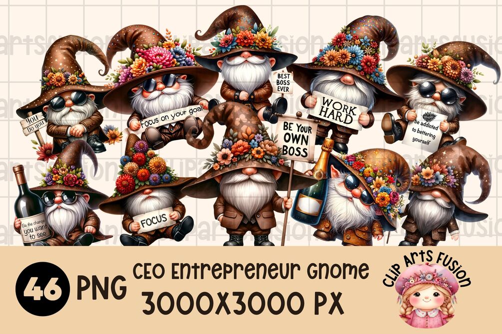 CEO Entrepreneur Gnome Watercolor Clipart Collection | Gnome Graphics ...