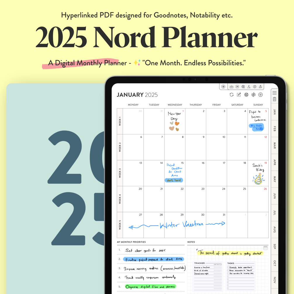 2025 Digital Monthly Planner (Portrait) for iPad by Nord Planners