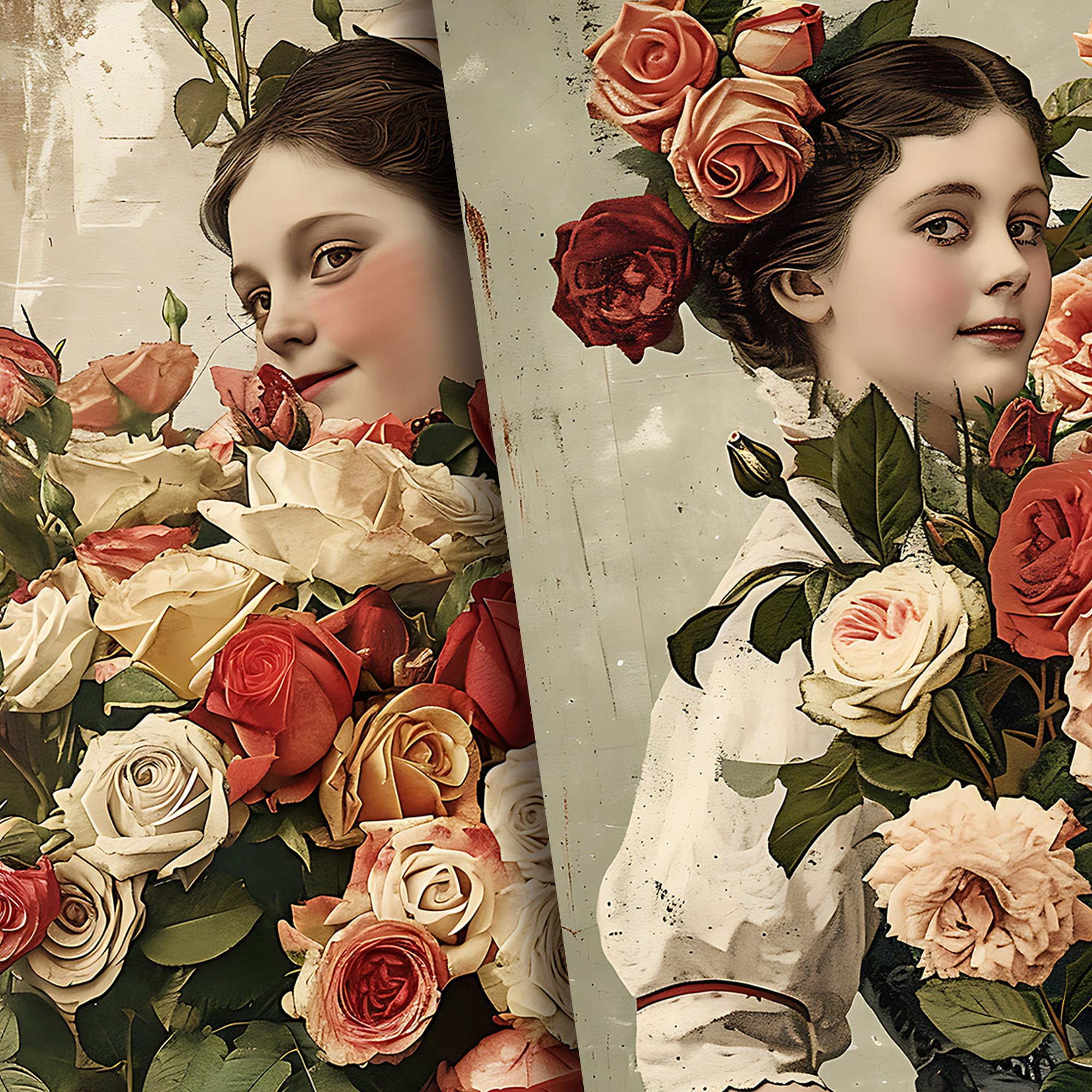 12 pc Big Bouquet Victorian Girl with Flowers Printable Junk Journal ...