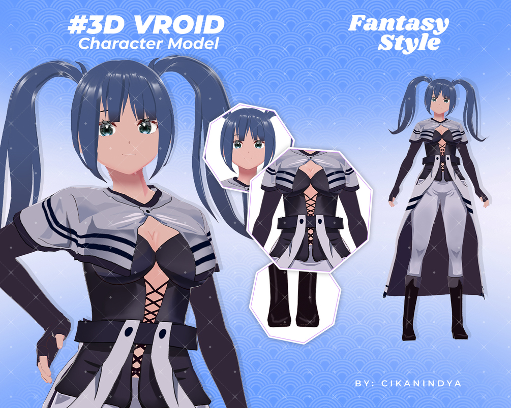 Stylish 3D Vroid Character Blue Braided Hair Anime Girl for Streamer ...