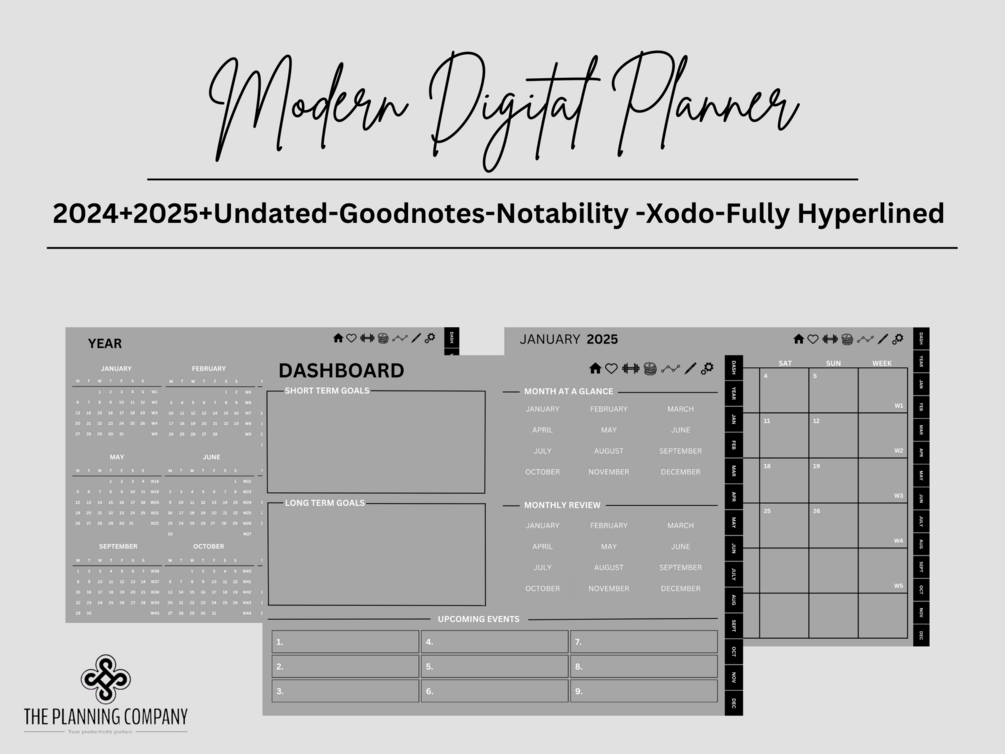 Modern Digital Planner Black (2024+2025+Undated) Goodnotes-Notability ...