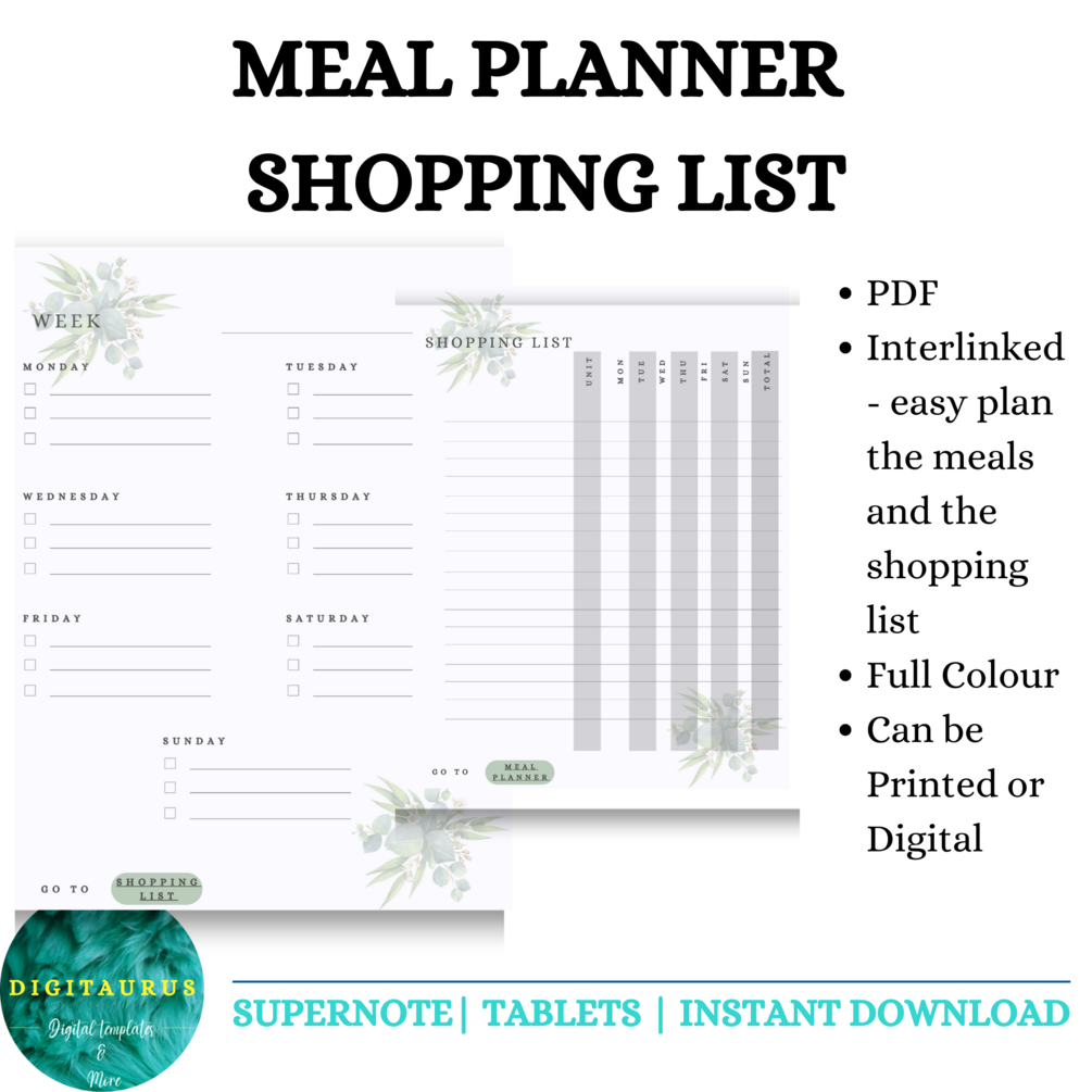 Digital Meal Planner, Shopping List Planner; Supernote , Remarkable ...