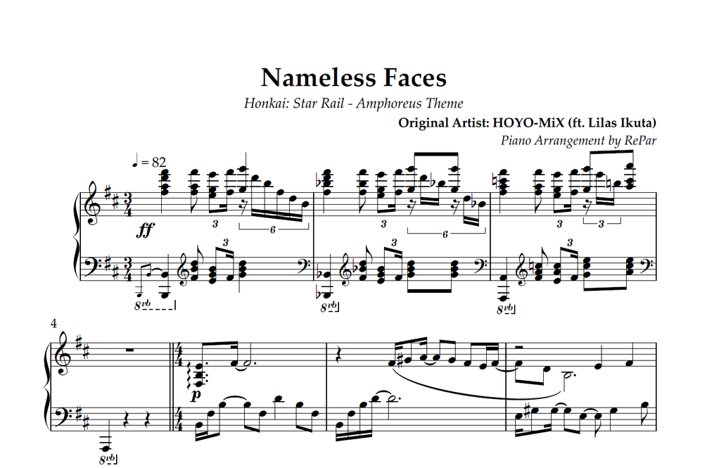 Nameless Faces - Honkai: Star Rail - Amphoreus Theme Song (Piano Sheet)