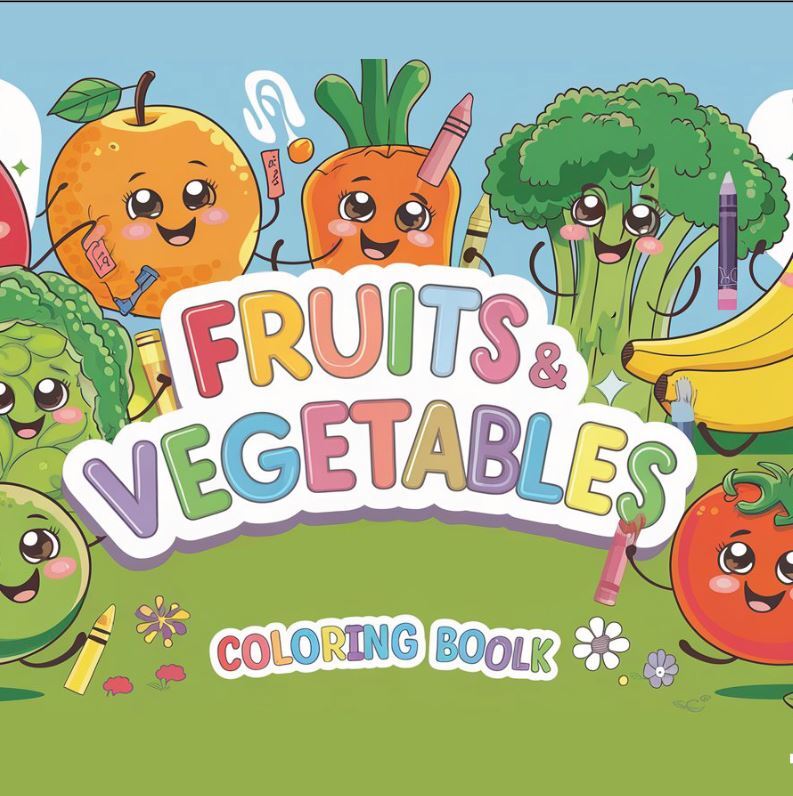 "Colorful Fruits & Veggies: A Fun Cartoon Coloring Book for Kids"